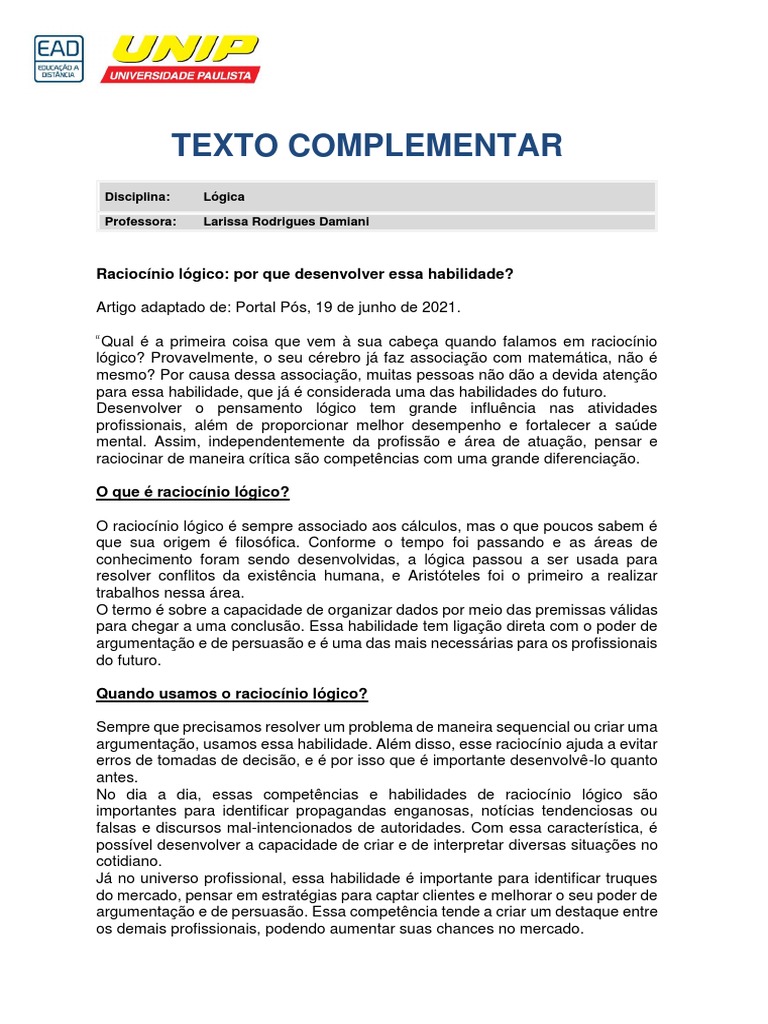 Texto Complementar | PDF | Carreira e Crescimento | Autoajuda