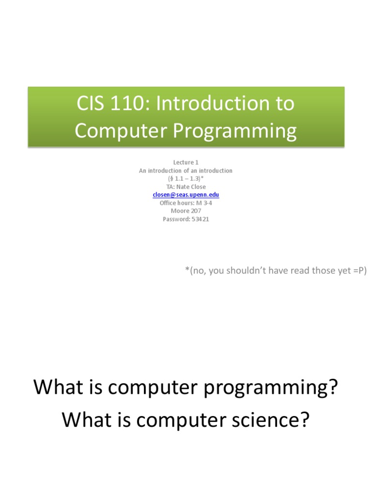 CIS 110: Intro to Computer Programming | PDF | Computer Programming ...
