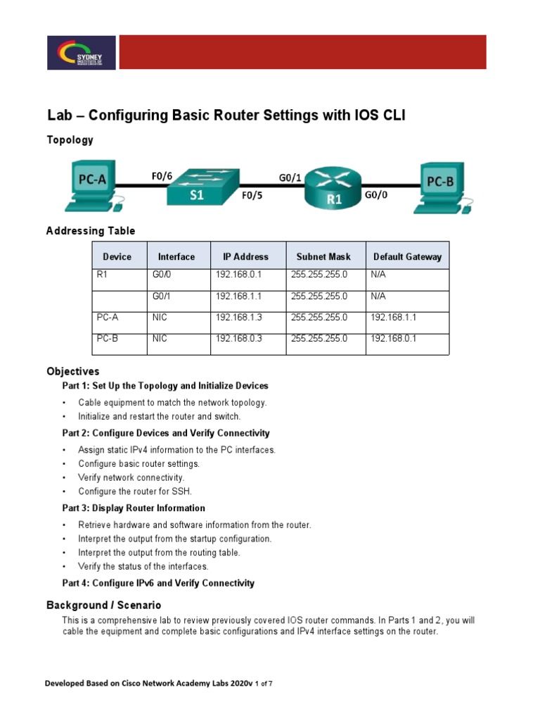 Configure Basic Router Settings Lab | PDF | Router (Computing) | Ip Address