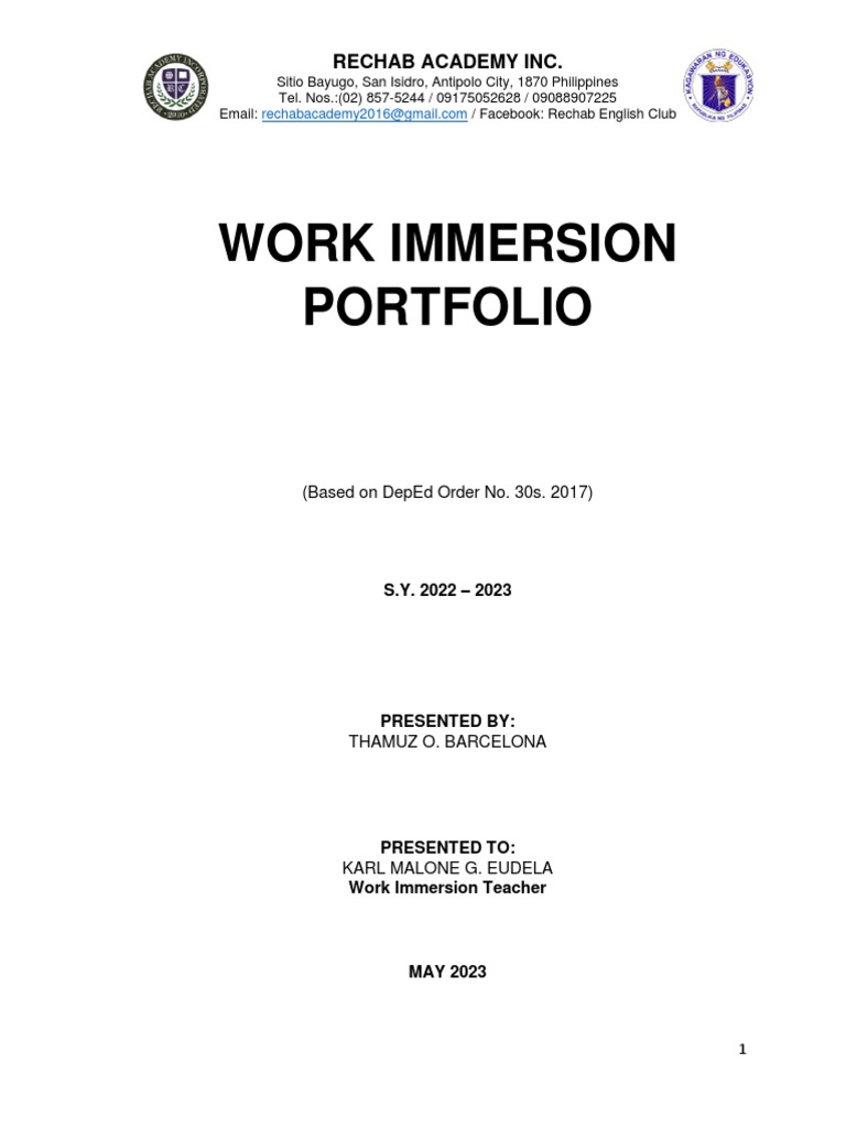 Work Immersion Portfolio: Documenting Thamuz O. Barcelona's Teaching ...