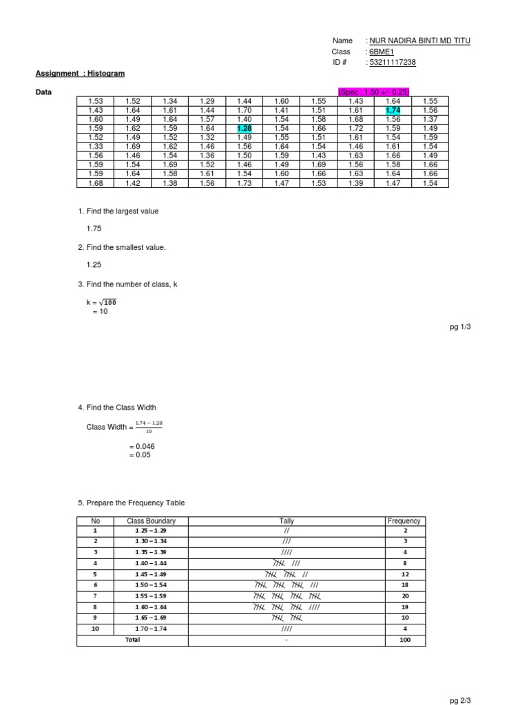Assignment Histogram - AnswerNur Nadira | PDF | Sampling (Statistics) | Descriptive Statistics