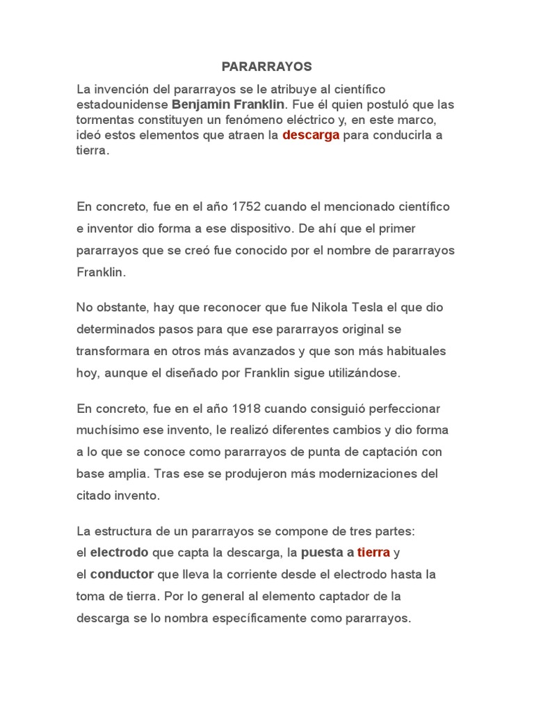 Pararrayos Informacion | PDF | Física Aplicada e Interdisciplinaria | Ingenieria Eléctrica