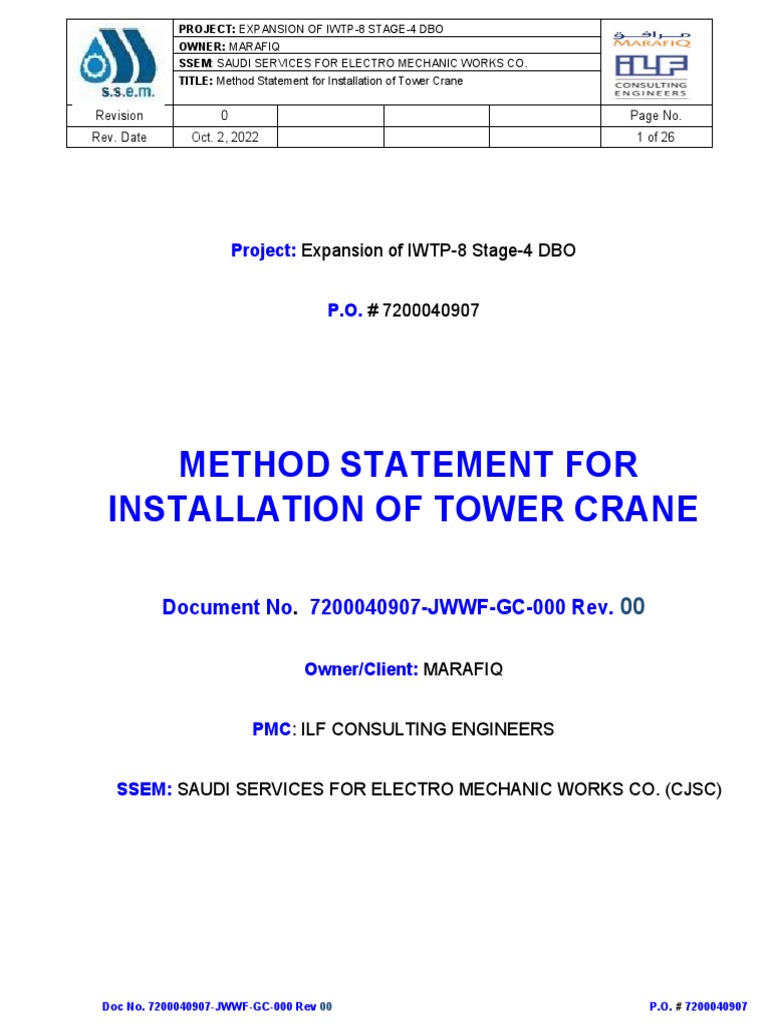 Tower Crane Installation Method Statement | PDF | Technology & Engineering