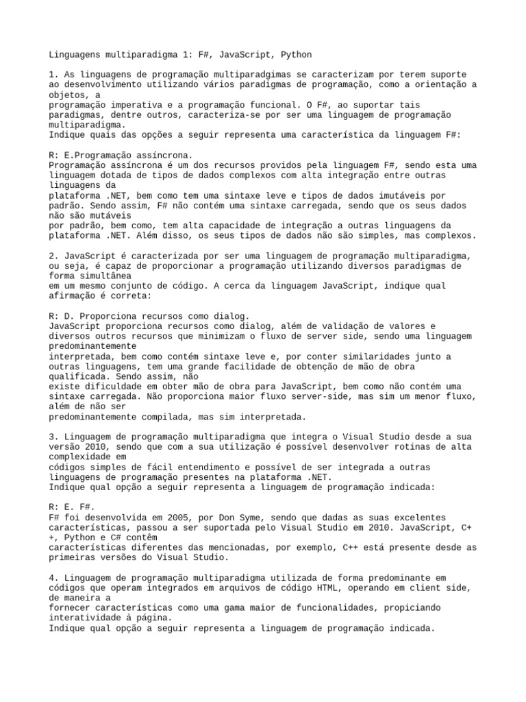 Linguagens Multiparadigma 1 F, JavaScript, Python | PDF | Linguagem de ... Linguagens Multiparadigma 1 F, JavaScript, Python | PDF | Linguagem de ...