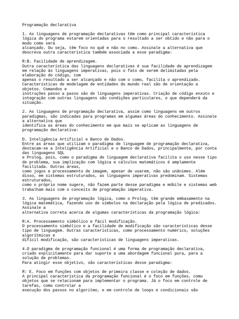 Programação Declarativa | PDF | Linguagem de programação | Paradigmas ...