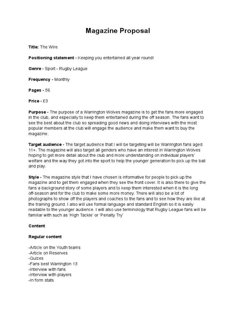 Warrington Wolves Magazine Proposal | PDF