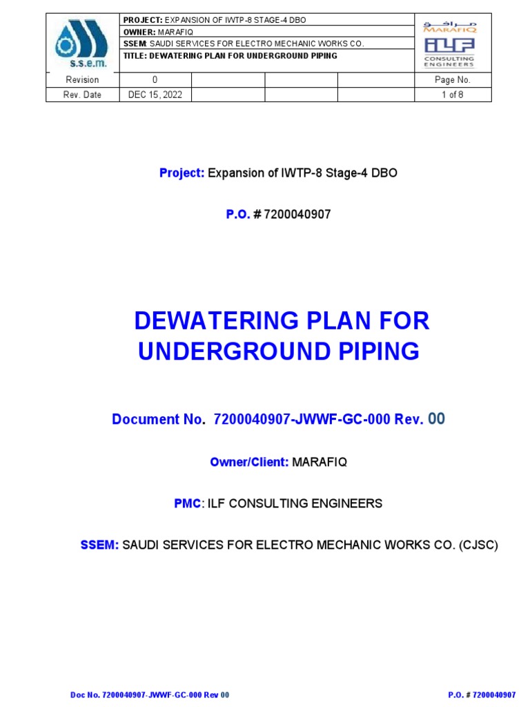 Dewatering Plan for IWTP-8 Expansion | PDF | Pump | Pipe (Fluid Conveyance)