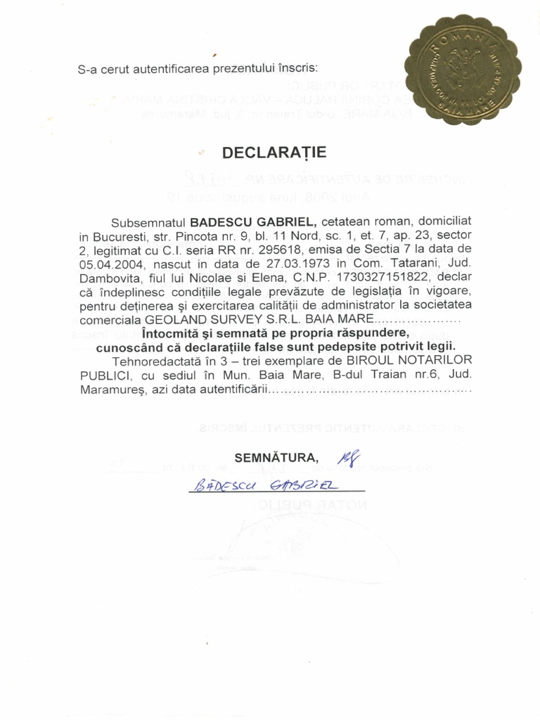 Declaratie Notar | PDF