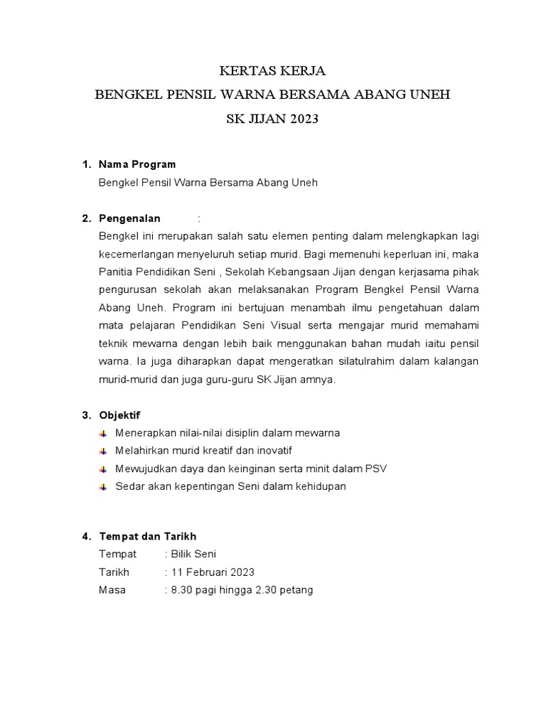 Kertas Kerja Bengkel Seni | PDF