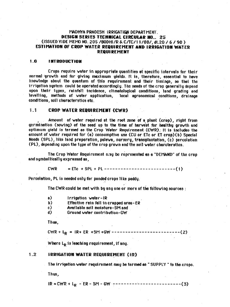 Estimation of CWR & IWR by MP Irrigation Dept | PDF Estimation of CWR & IWR by MP Irrigation Dept | PDF