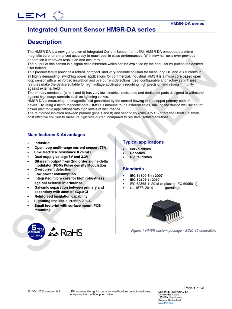 HMSR-DA-datasheet Specimen-V0.2 2021.10.22 | PDF | Electric Current ...