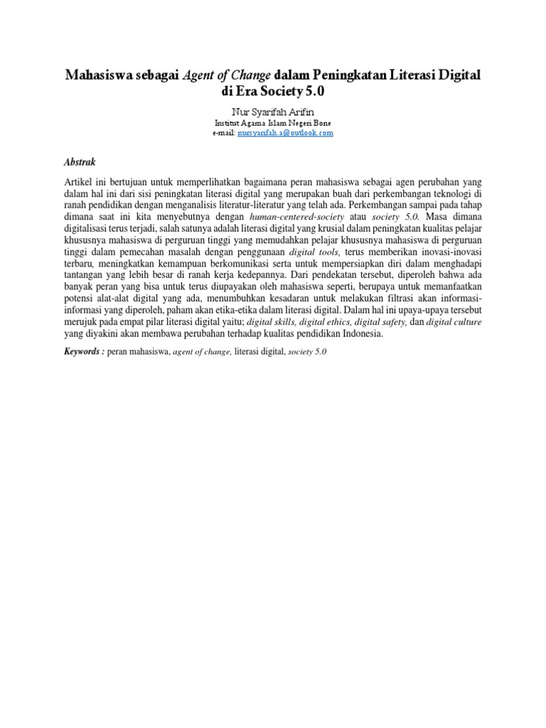 (Abstrak) Mahasiswa Sebagai Agent of Change Dalam Peningkatan Literasi Digital Di Era Society 5 ...