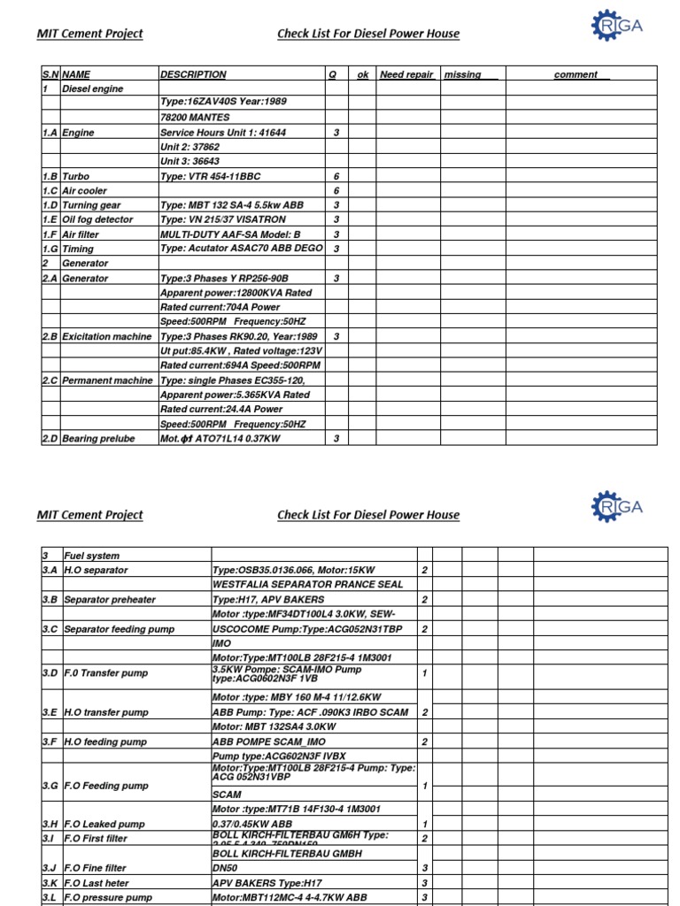 Lebanon Diesel Check List 1 | PDF | Technology & Engineering