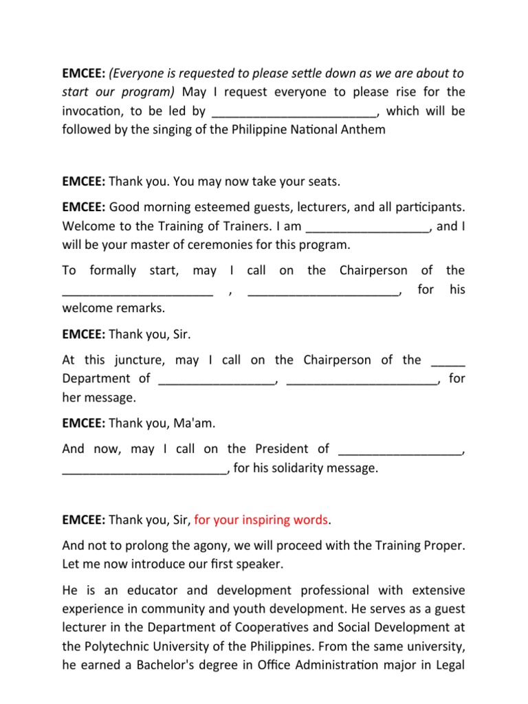 Sample Script for Training the Trainers | PDF