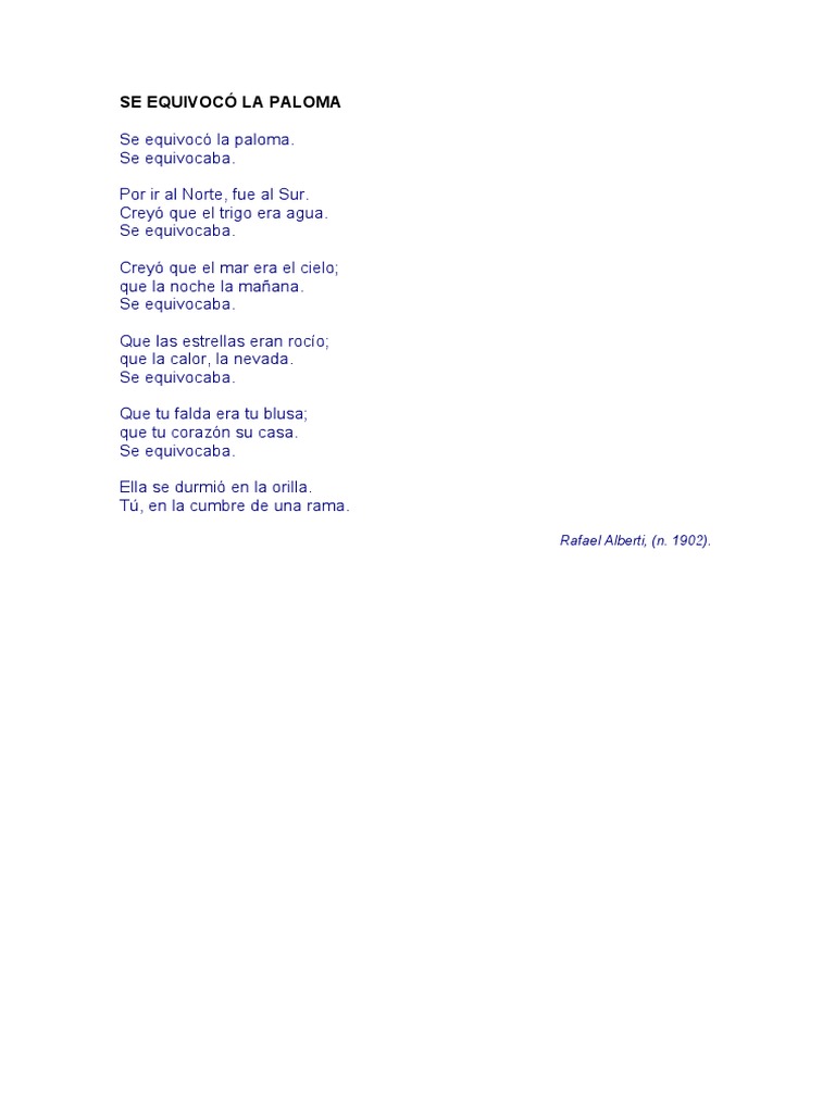 Rafael Alberti - Se Equivocó La Paloma | PDF | Poesía