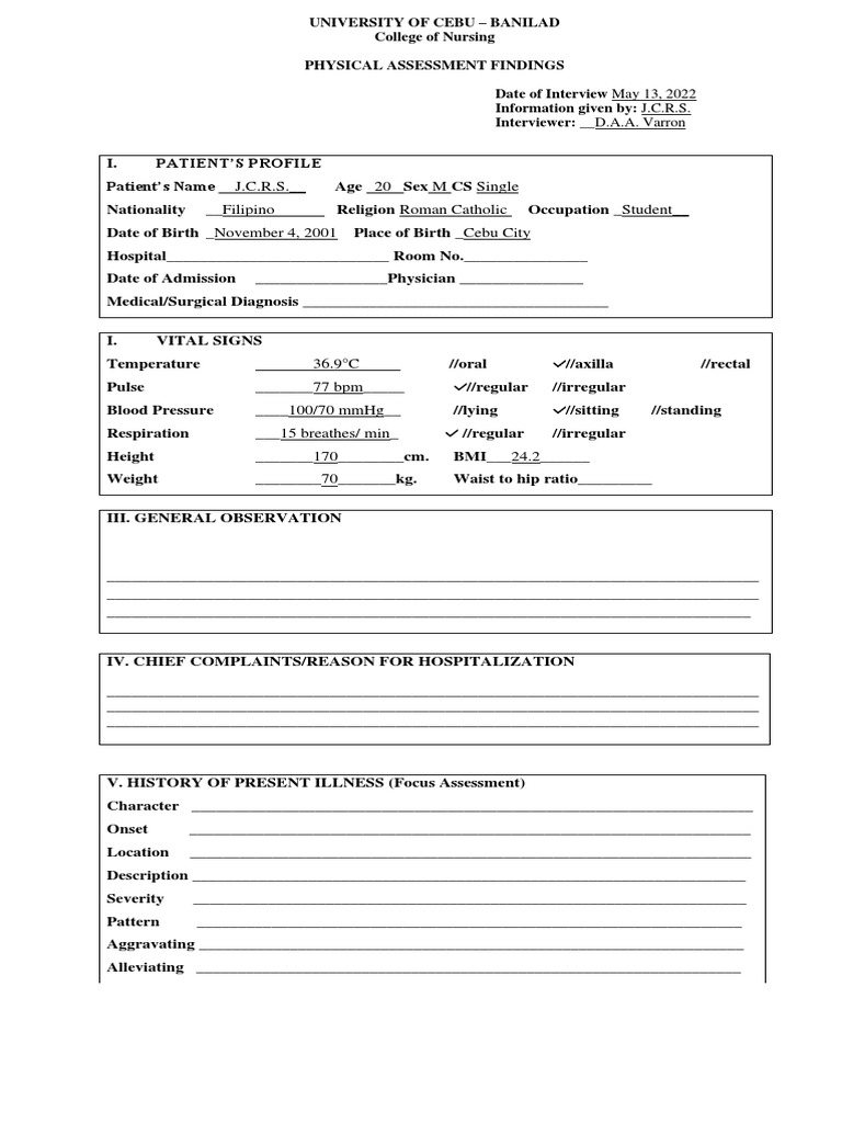 Varron - 1B - Physical Assessment Findings | PDF | Anatomical Terms Of Motion | Human Leg