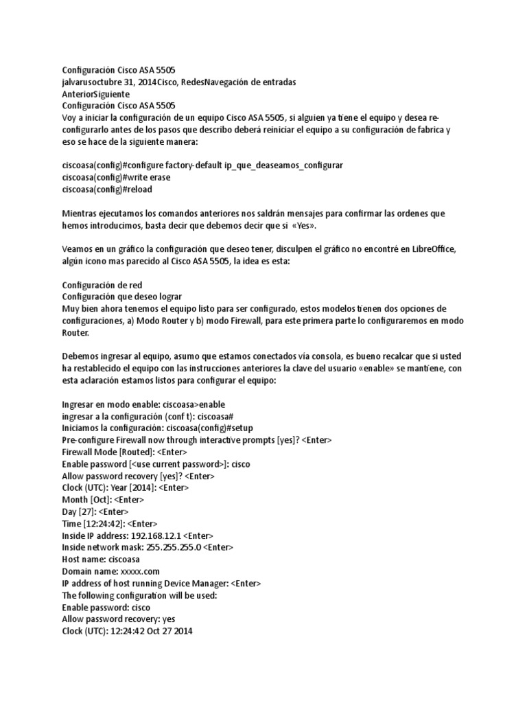 Configuración Cisco Asa 5505 Pdf Dirección Ip Ciencias De La Computación