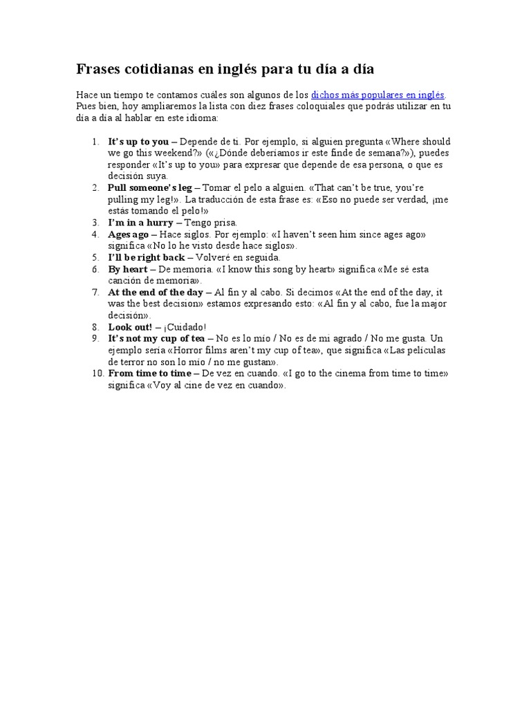 Frases Cotidianas En Inglés Para Tu Día A Día Pdf