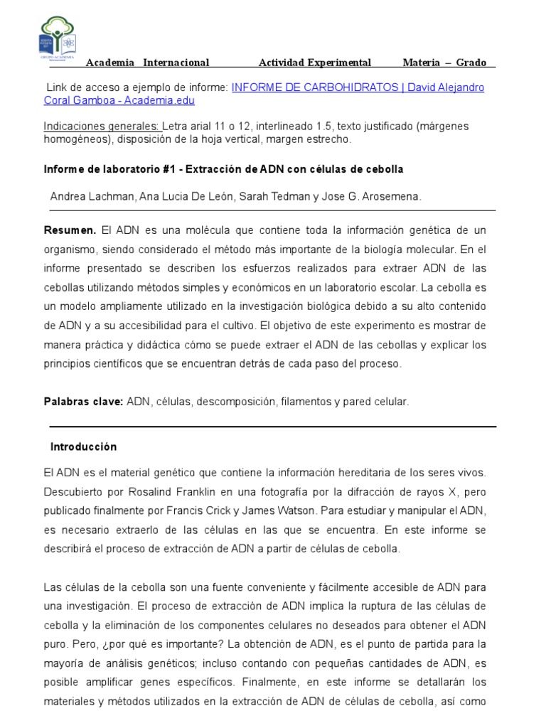 Informe Lab | PDF | Adn | Biología Celular)