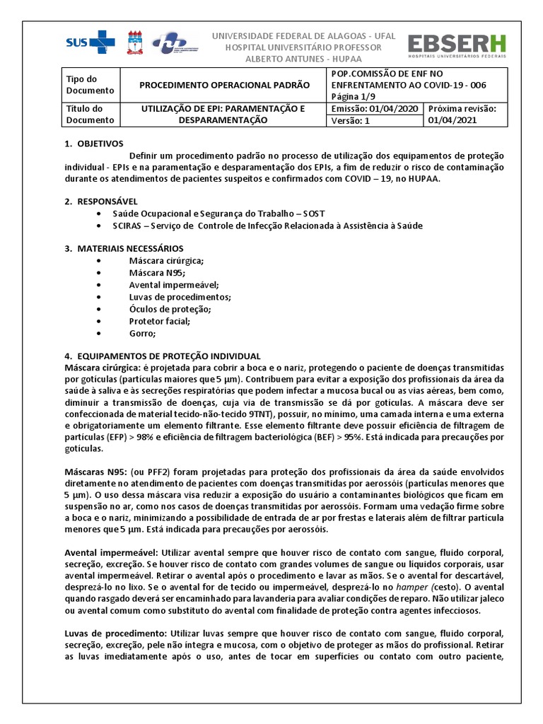 POP 006 - Parametação de Desparamentação 3006 | PDF | Especialidades ...
