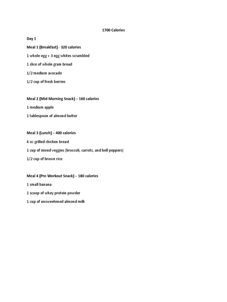 1700 Calories Meal Plan | PDF | Meal | Lunch