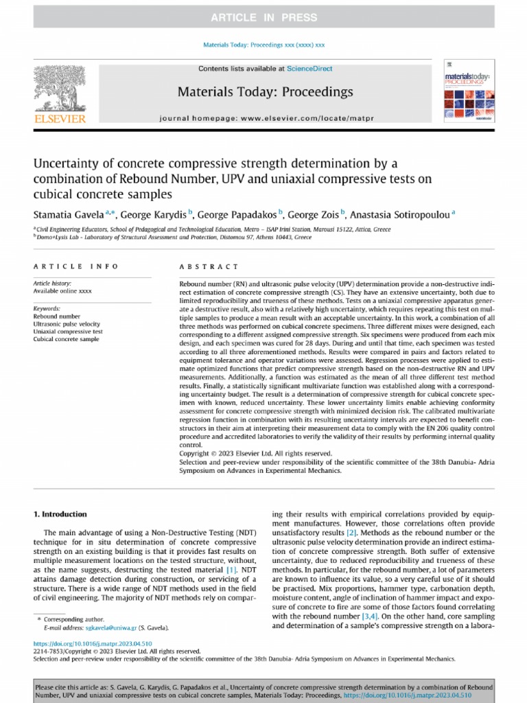 Uncertainty of Concrete Compressive Strength Determination by A ...