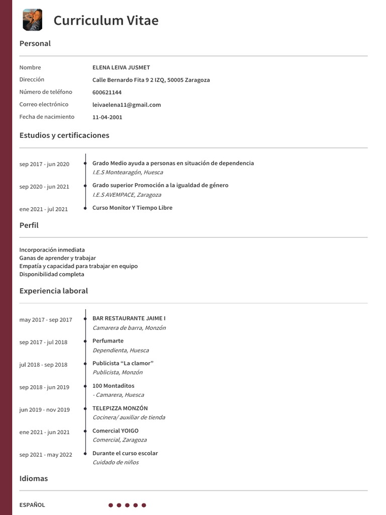 CV Elena Leiva Jusmet #1-5 2 | PDF | Salud y bienestar