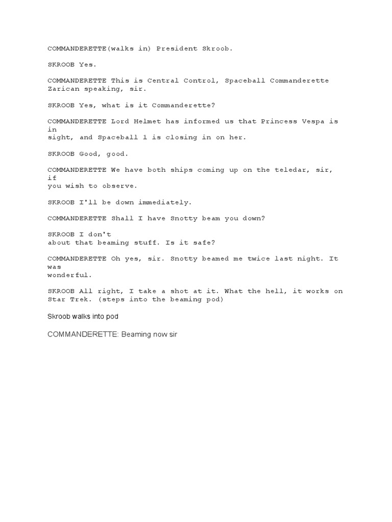 Space Balls Scene Script | PDF