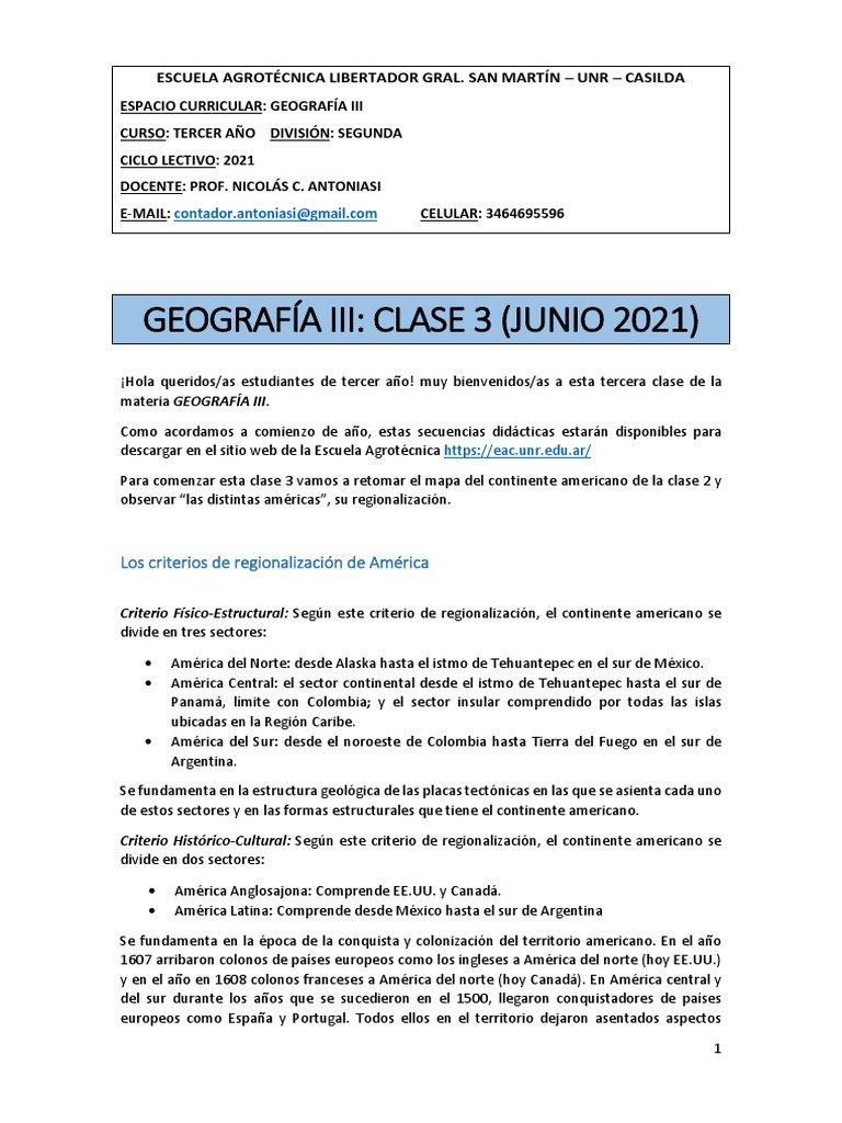Geografia-III 3ero 2da Clase-3 Antoniasi | PDF | Américas | America latina