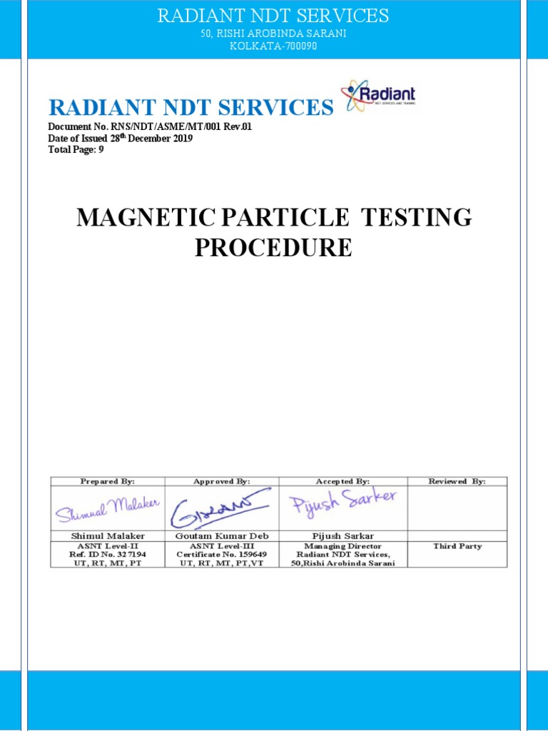 Mpi Procedure | PDF | Nondestructive Testing | Ultraviolet