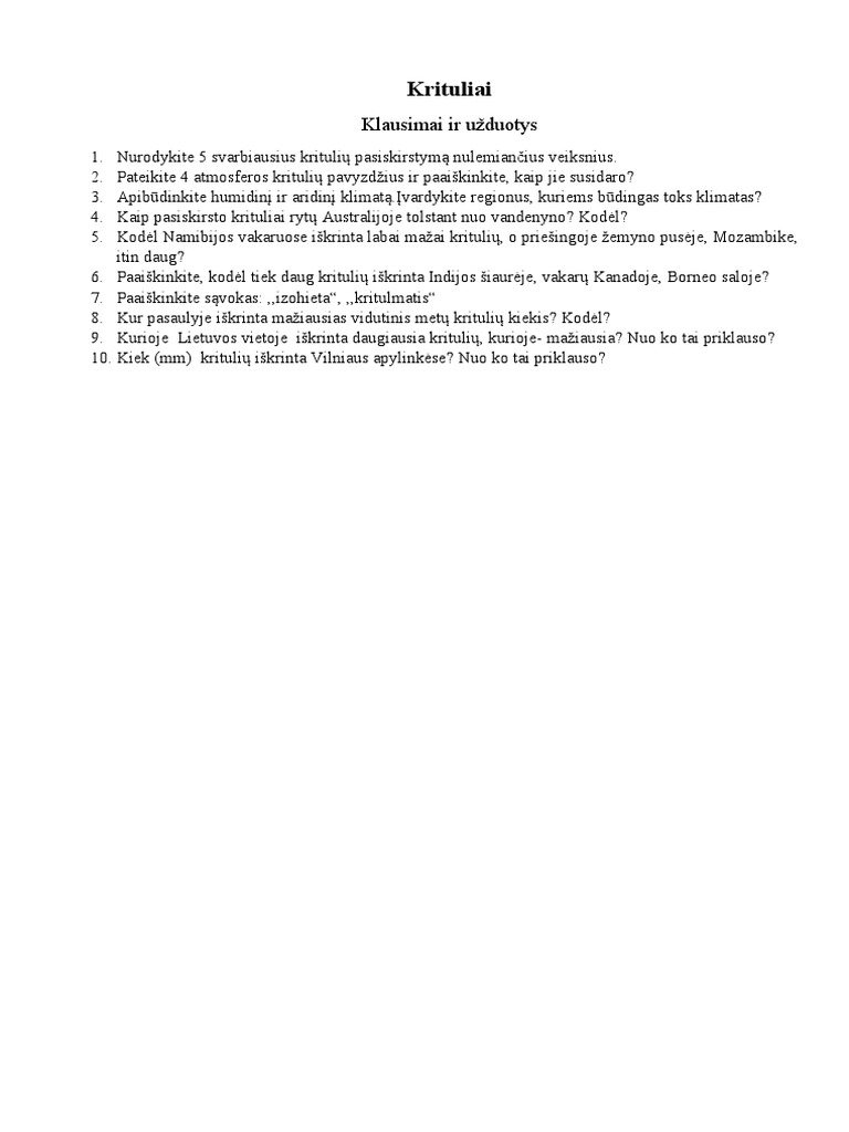 Krituliai - Uzduotys | PDF
