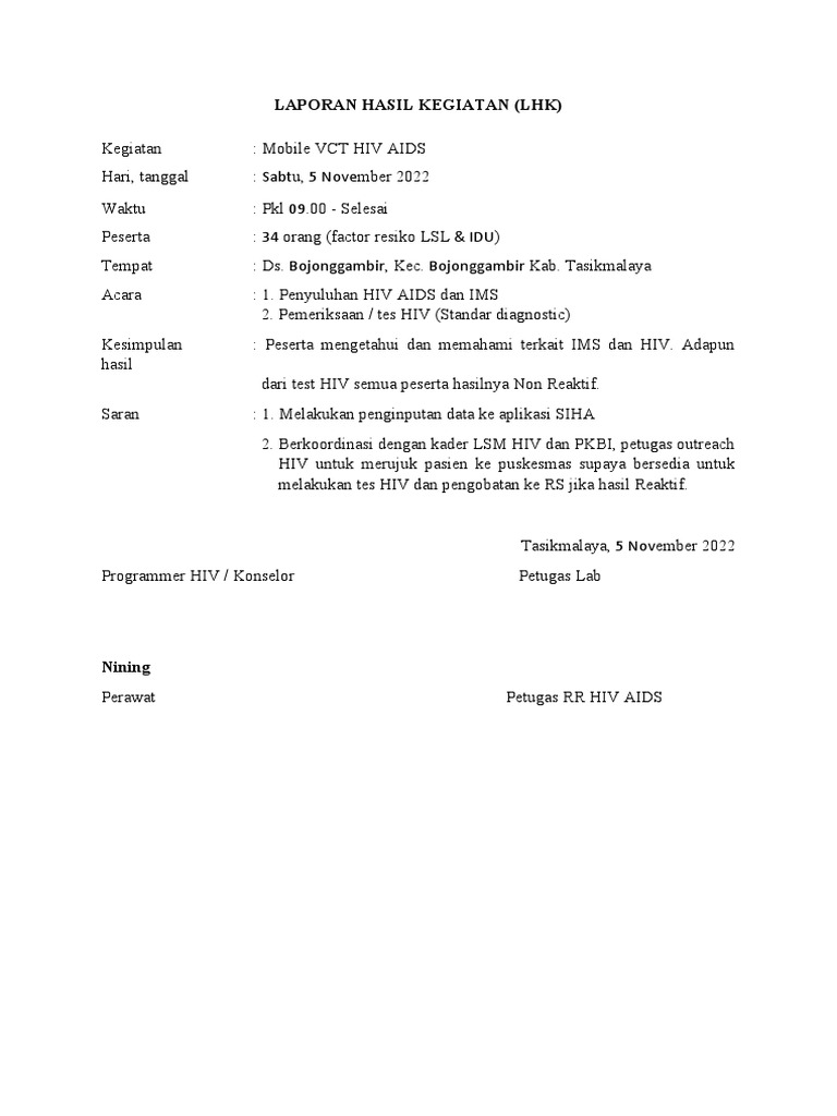 Laporan Hasil Kegiatan (LHK) | PDF