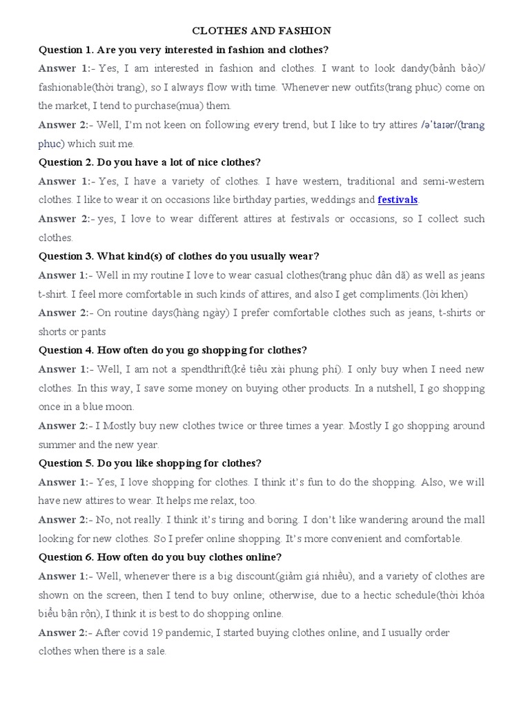 Questions and Answers About Clothes | PDF