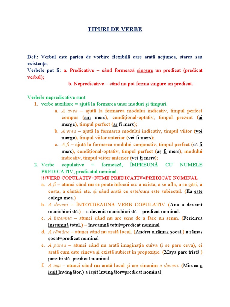 Tipuri de Verbe | PDF