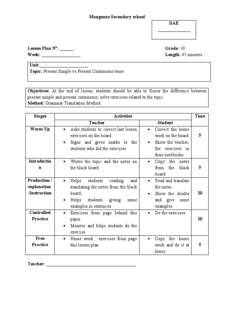 Present Simple Present Continuous | PDF | Lesson Plan | Grammatical Tense
