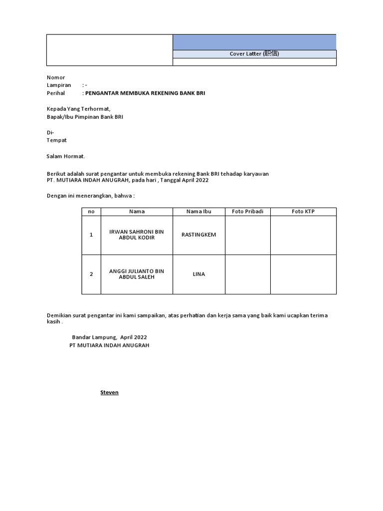 Surat Pengantar Bank Download | PDF
