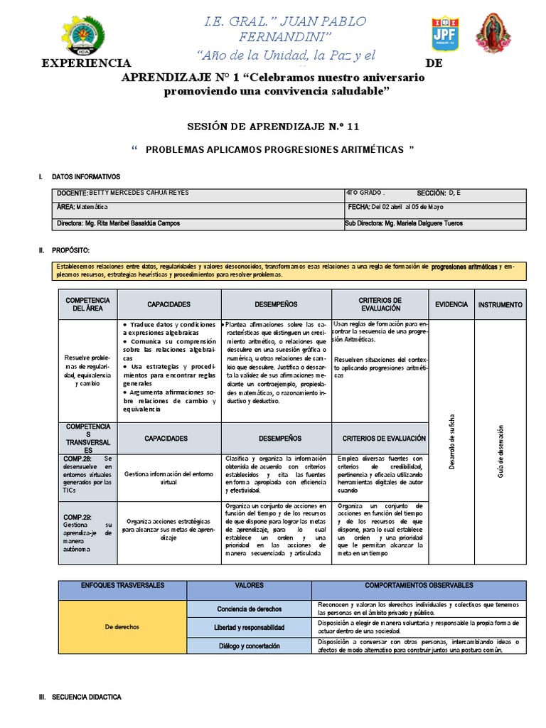 SESION DE PROGRESION ARITMÉTICA | PDF