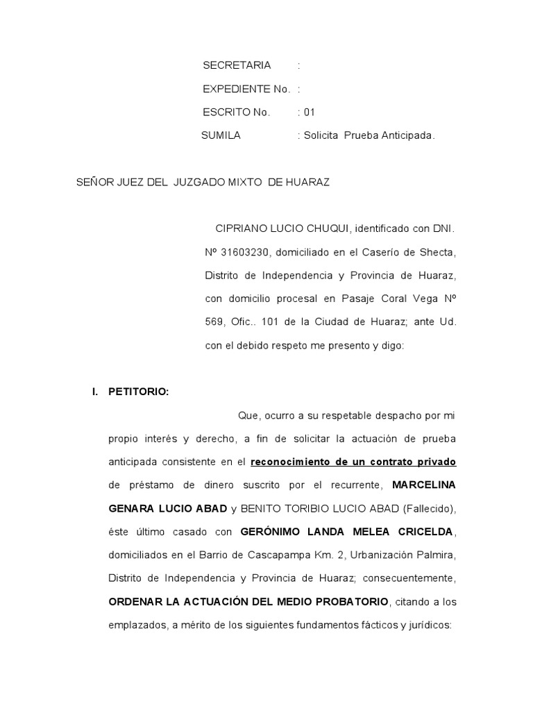 Solicitud de Prueba Anticipada | PDF | Ley procesal | Gobierno