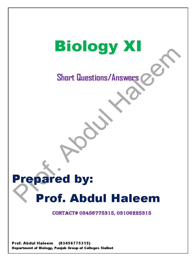 Biology XI Notes (2021-22) | PDF | Cell Membrane | Cofactor (Biochemistry)