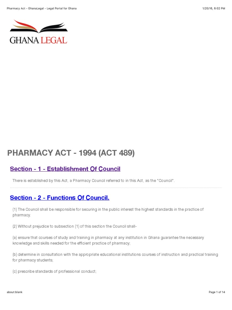 Pharmacy Act 1994 Act 489 | PDF
