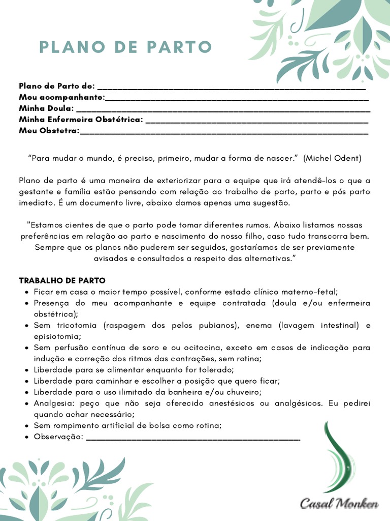 Plano de Parto-Mesclado | PDF | Parto | Cesariana