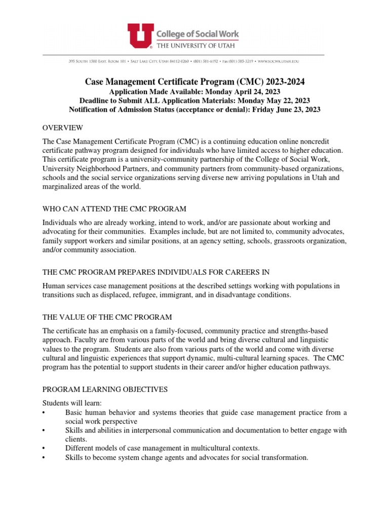Case Management Certificate Program 2023-2024 | PDF | Community | Communication