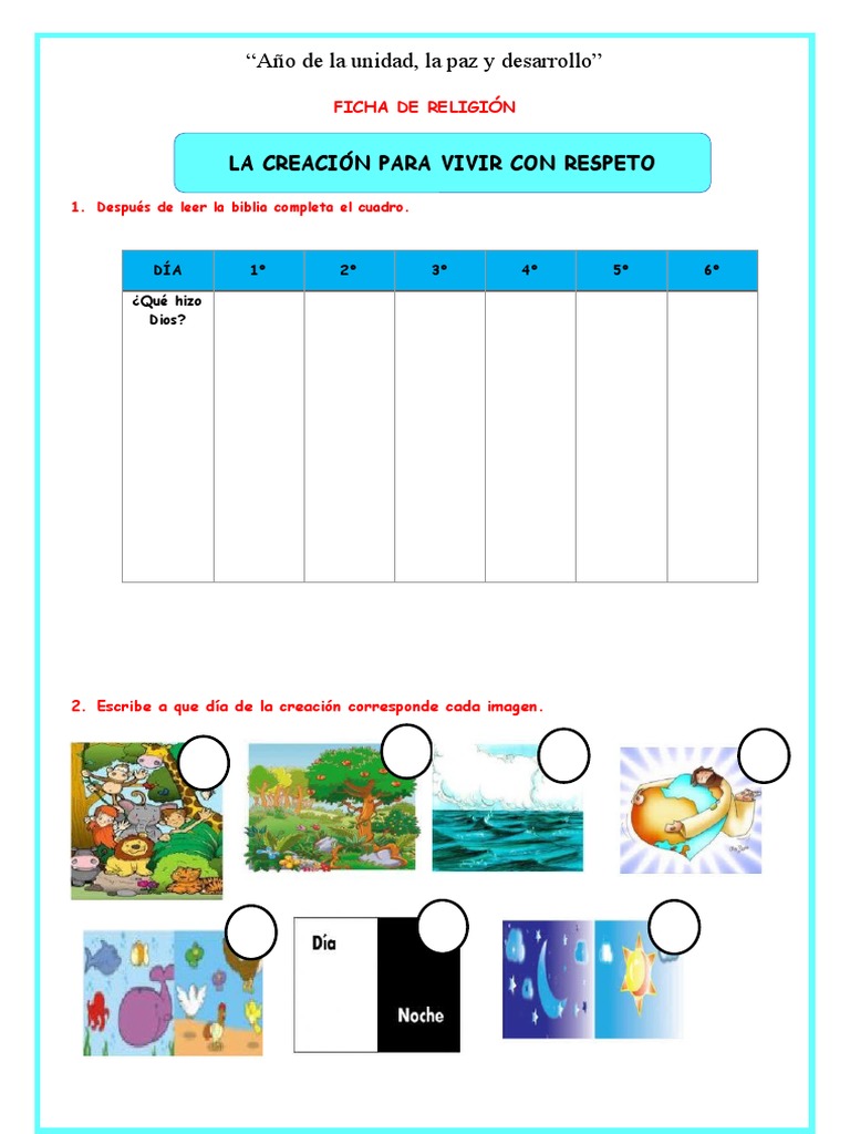 Ficha de Religión La Creación | PDF