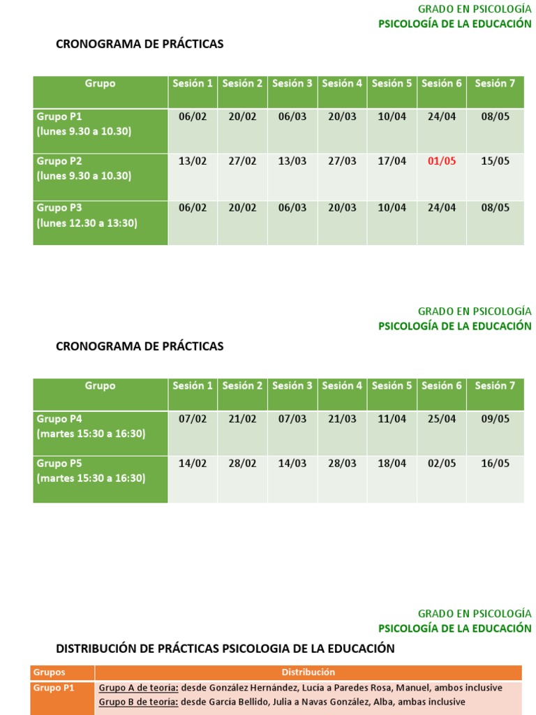 Cronograma de Prácticas Psicologia de La Educacion | PDF