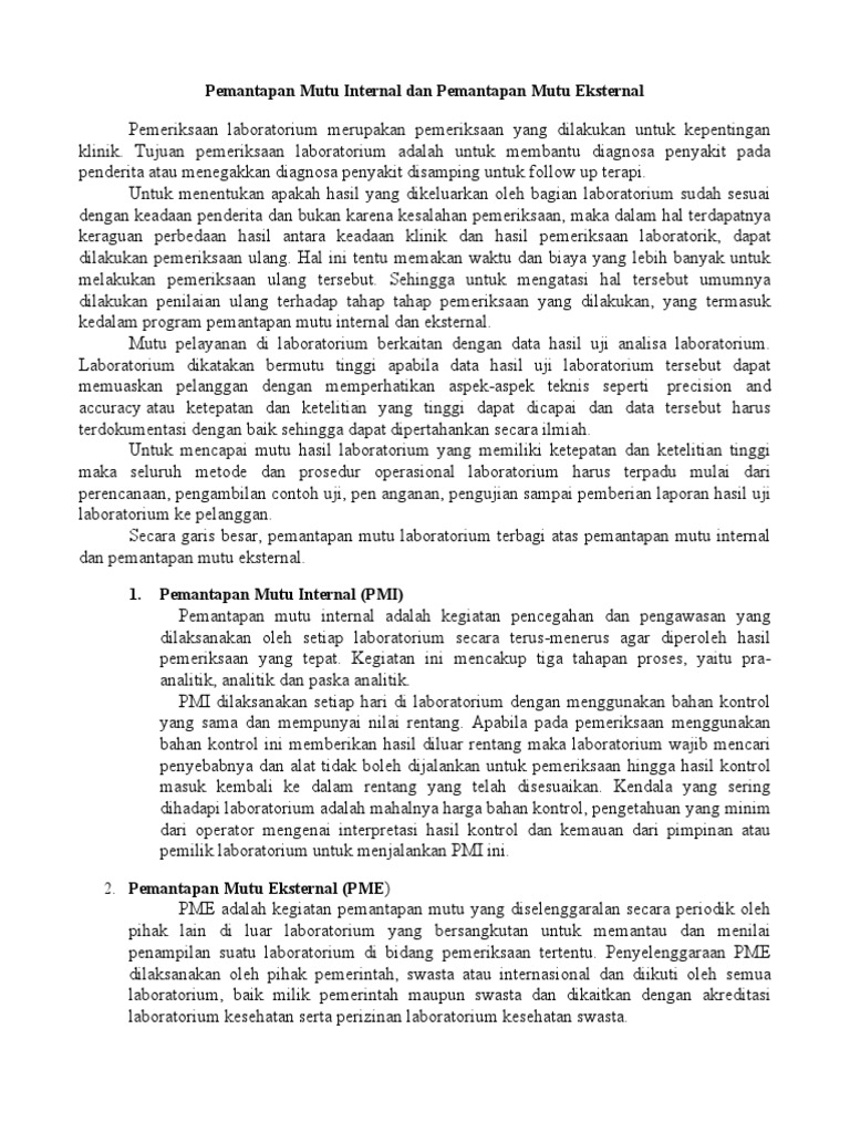 Pemantapan Mutu Internal Dan Pemantapan Mutu Eksternal | PDF