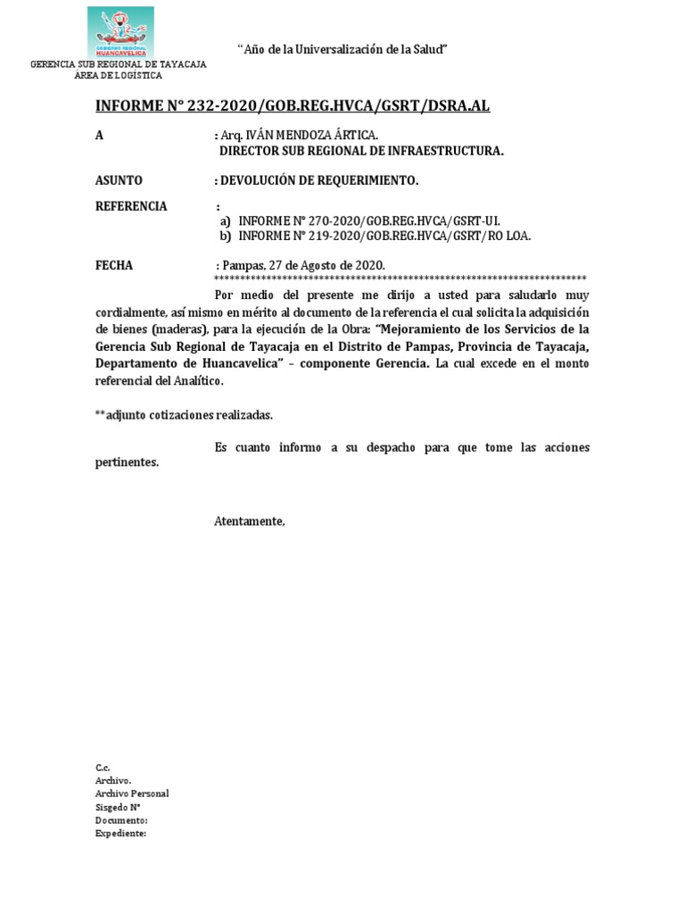 Informe N°232 Devolución de Requerimiento | PDF