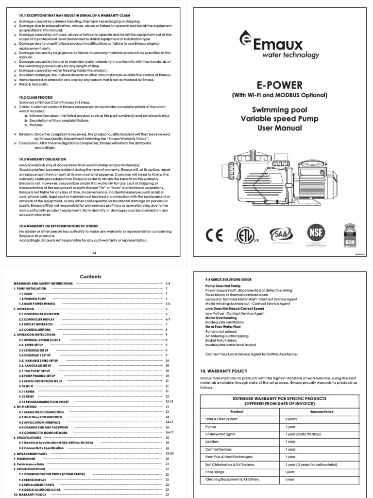 Emaux Epv Pump Manual | PDF | Manufactured Goods | Electrical Engineering