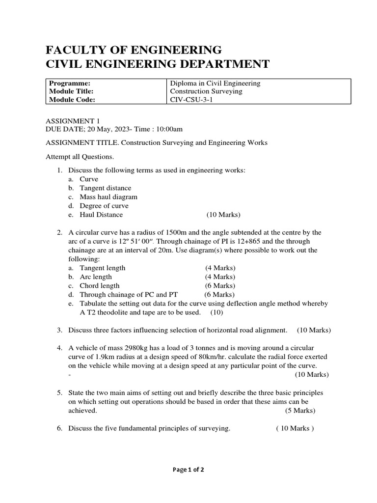 FACULTY OF ENGINEERING. Assignment 1 | PDF | Minute And Second Of Arc ...