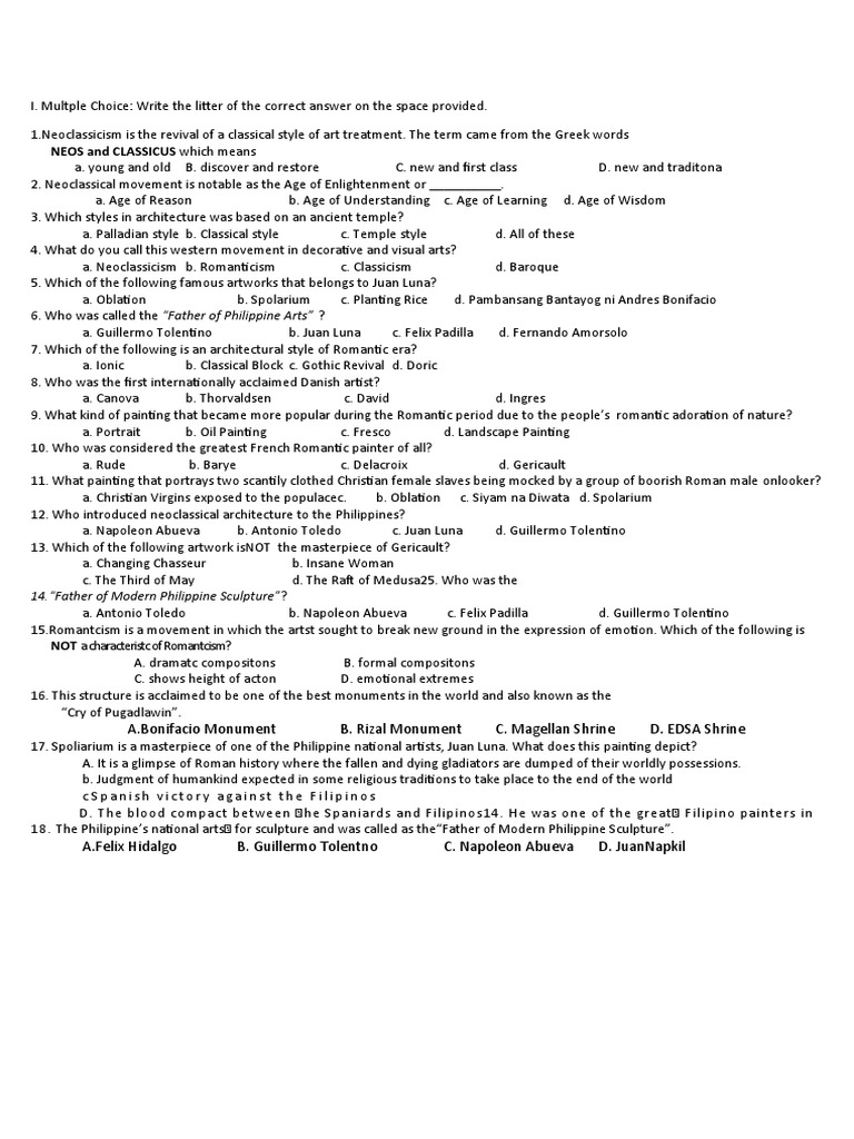 3rd Summative Test in Arts | PDF | Romanticism | Aesthetics