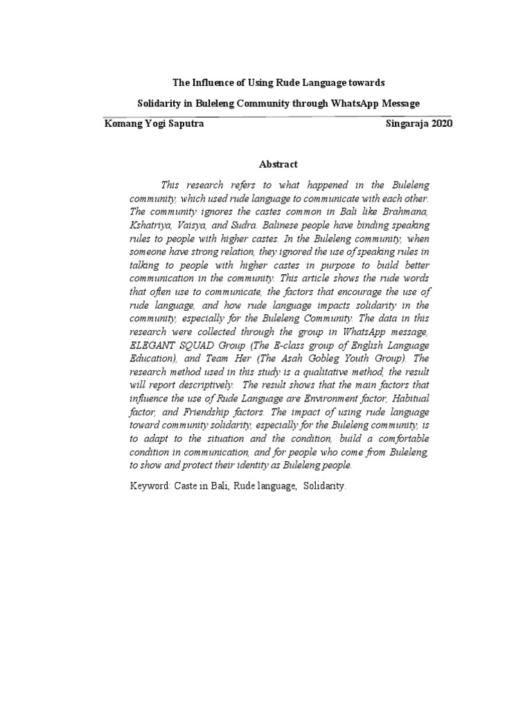 The Influence of Using Rude Language Towards | PDF